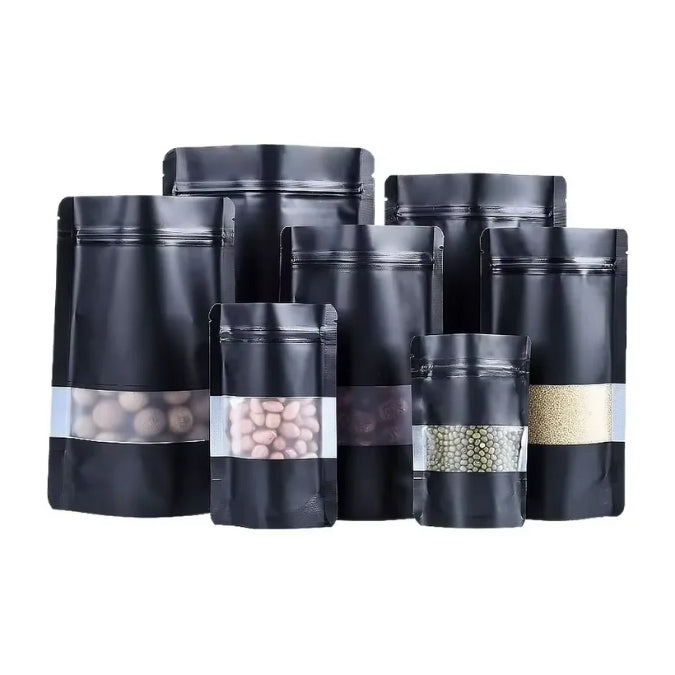 Black Stand Up Mylar Bags with Window – SAMPLES – Pick-a-Pouch