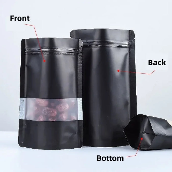 Black Stand Up Mylar Bags with Window – Sets of 50 – Various sizes ava ...