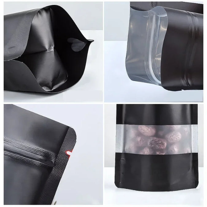 Black Stand Up Mylar Bags with Window – Sets of 50 – Various sizes ava ...